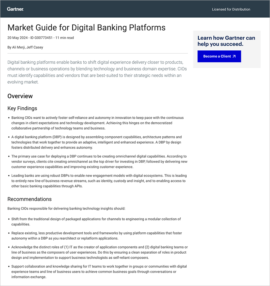 Gartner Market Guide for Digital Banking Platforms: Top Trends 2025